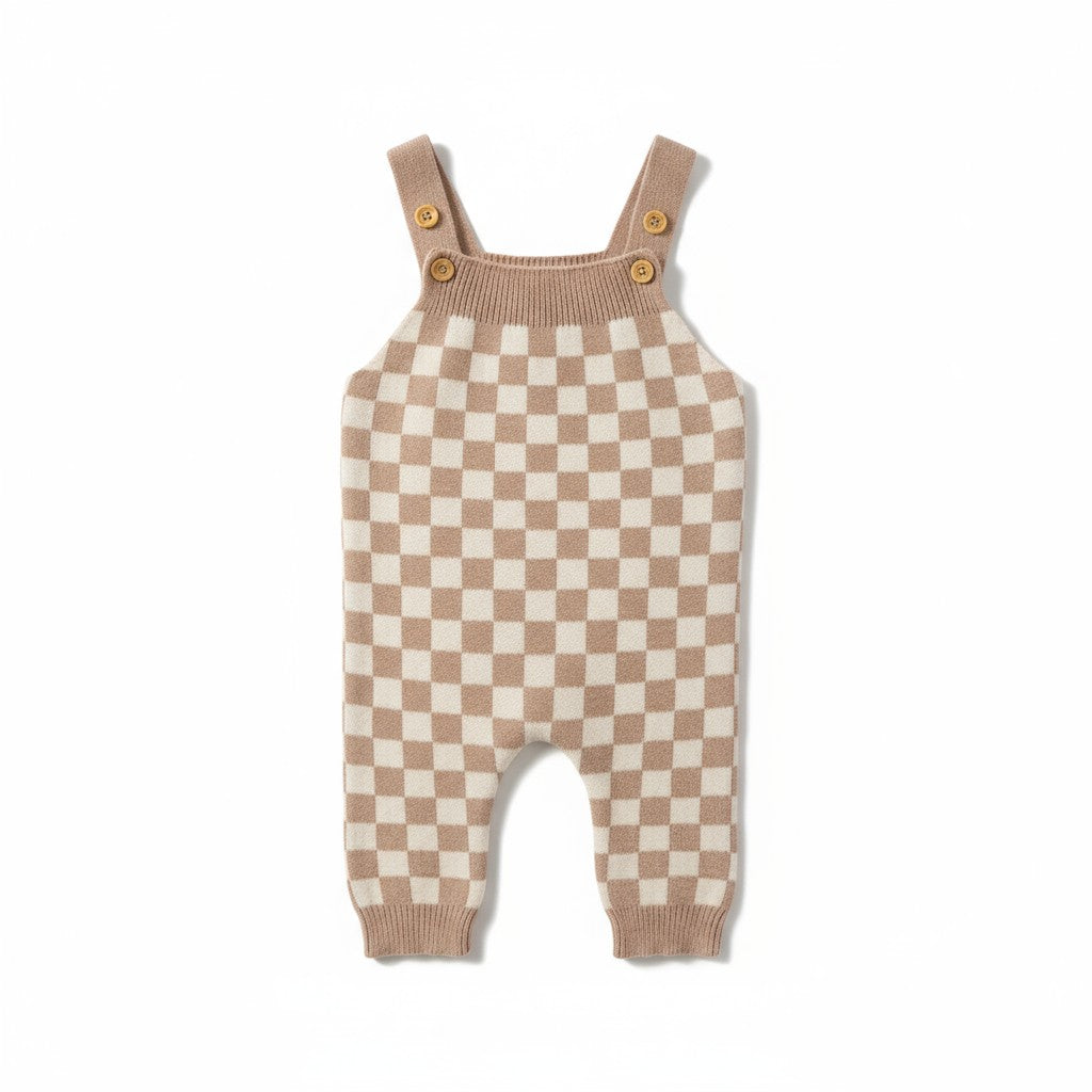 Full Length Knit Overall - Light Brown Check – Mini Zali
